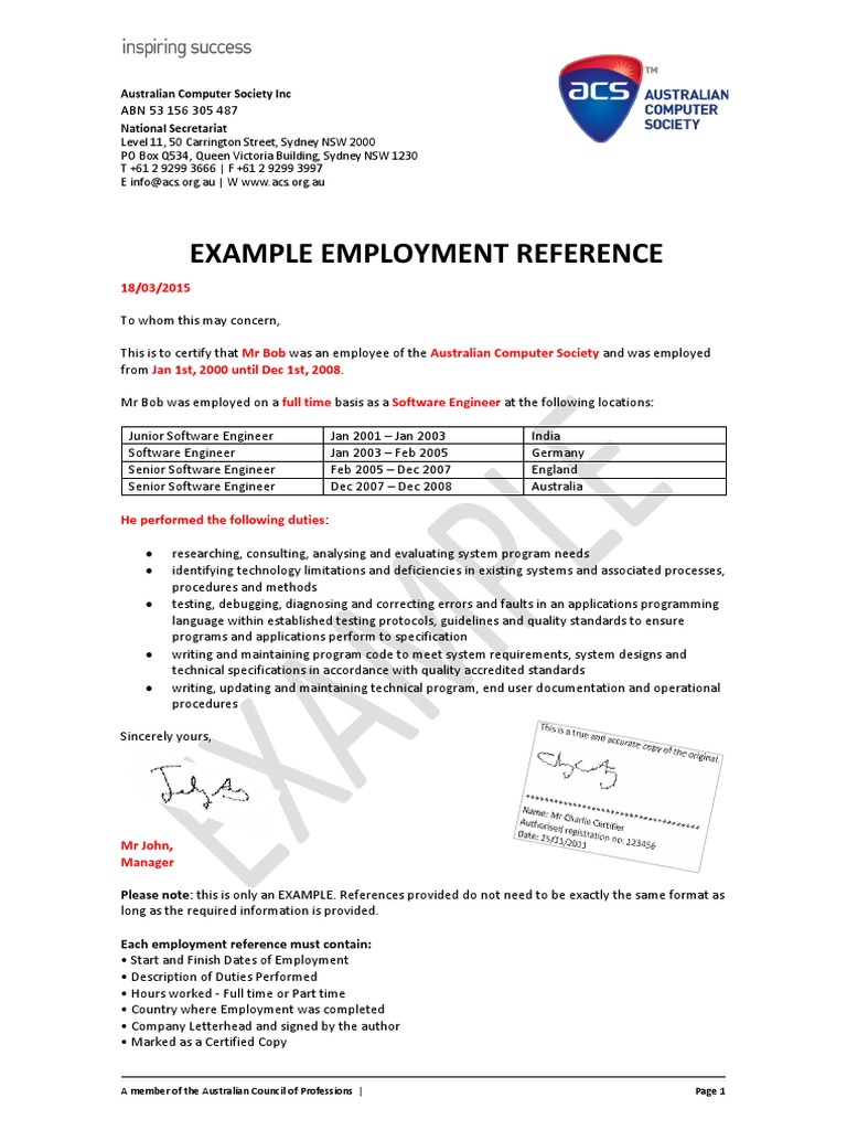 ACS Employment Reference Letter Sample | PDF
