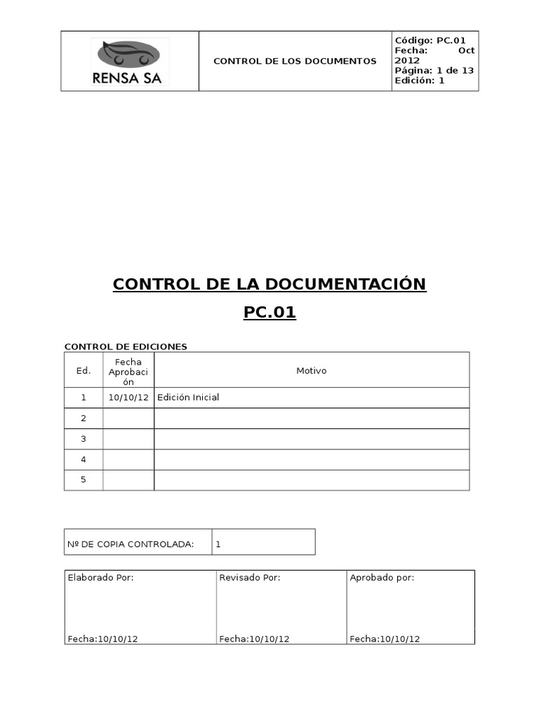 PC.01 Control de La Documentación | PDF | Correo electrónico ...