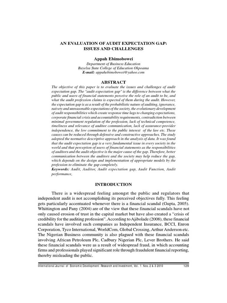 An Evaluation of Audit Expectation Gap Issues and Challenge | PDF ...