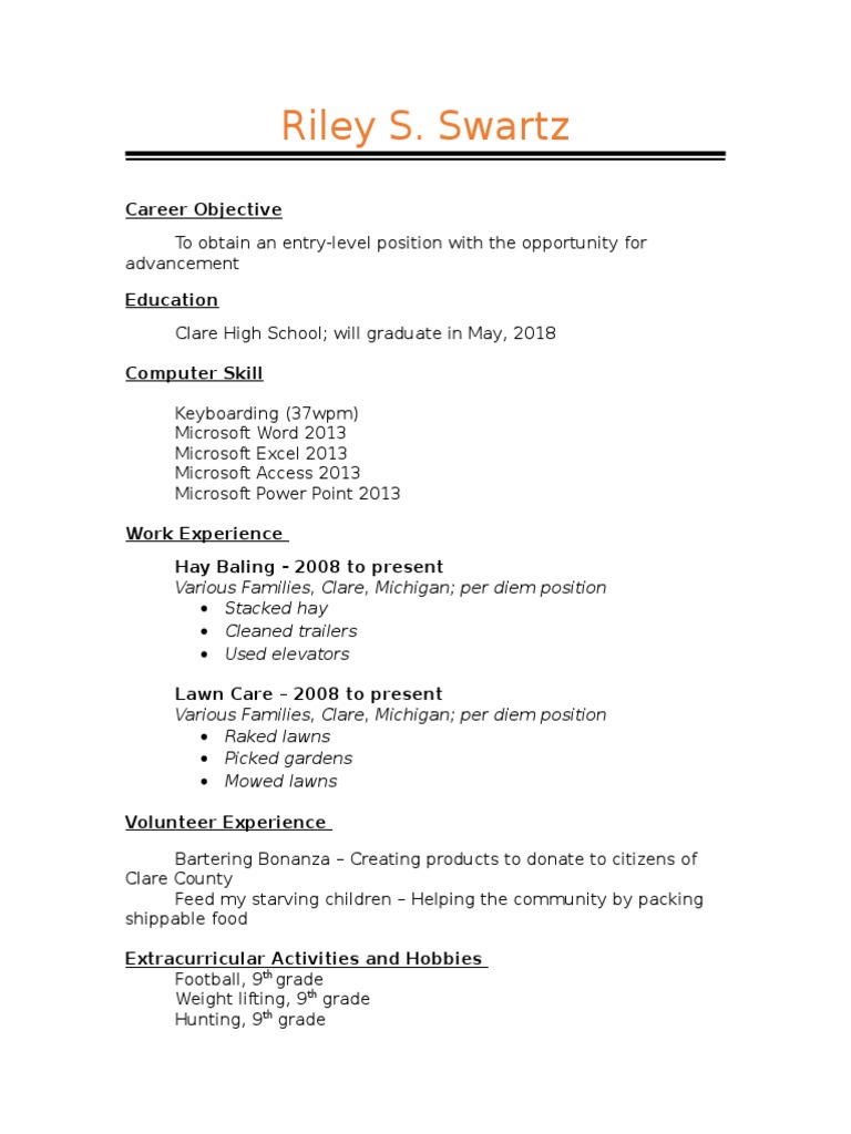 Entry-Level Resume for Riley Swartz | PDF