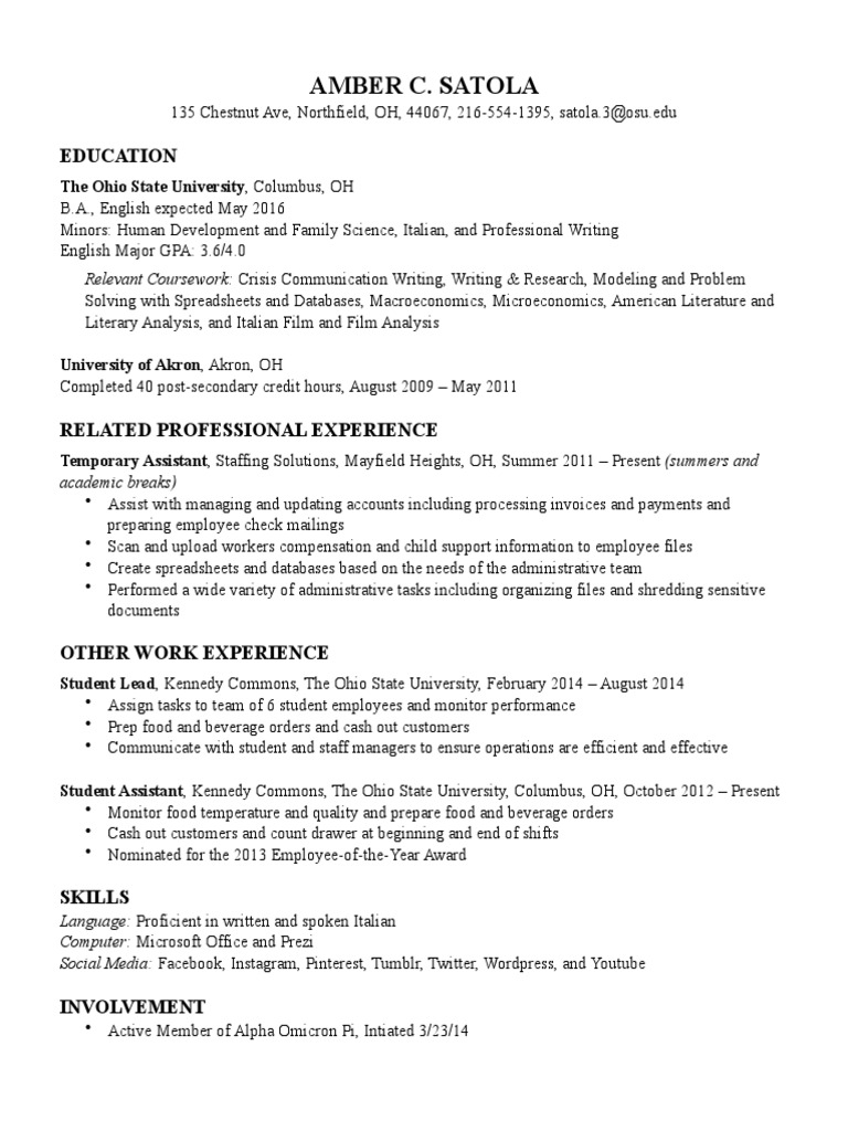 Amber Satola Resume | PDF