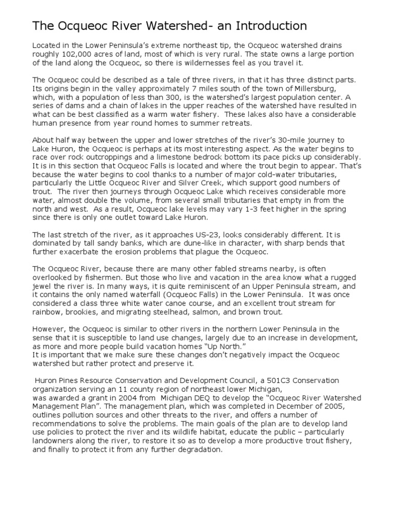 Ocqueoc River Watershed HISTORY, Mich | PDF | Rainbow Trout | Systems ...