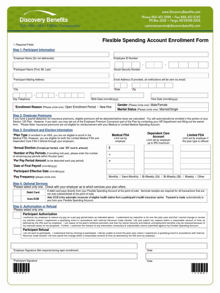 FSA Enrollment Form - English PDF | PDF | United States Economic Policy ...