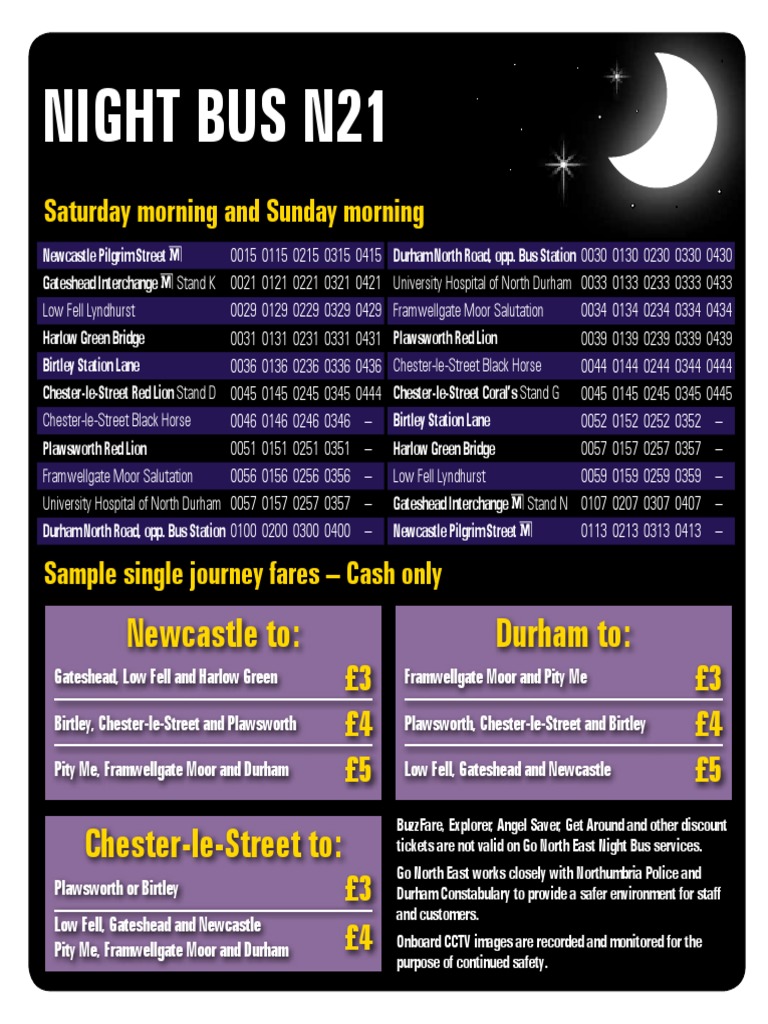 N21 Night Bus Schedule: Newcastle to Durham | PDF