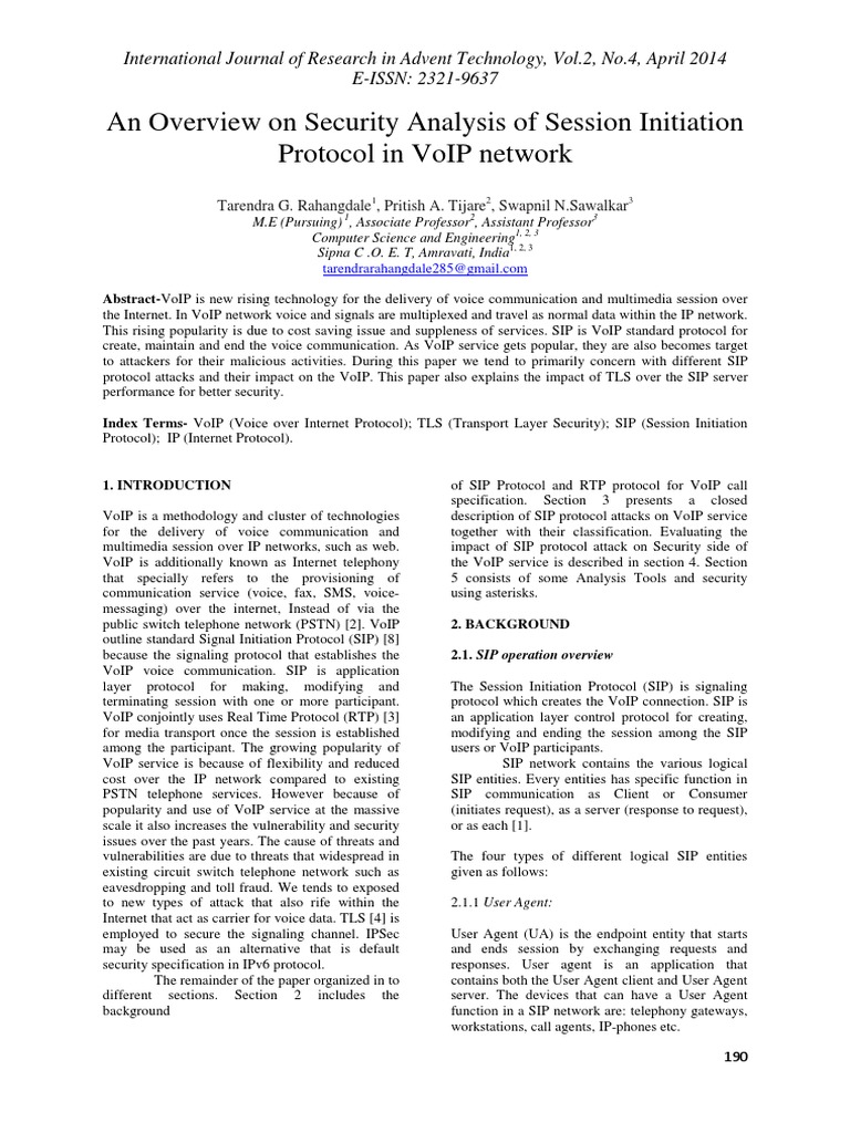 Paper Id-242014101dbfk | PDF | Session Initiation Protocol | Voice Over Ip