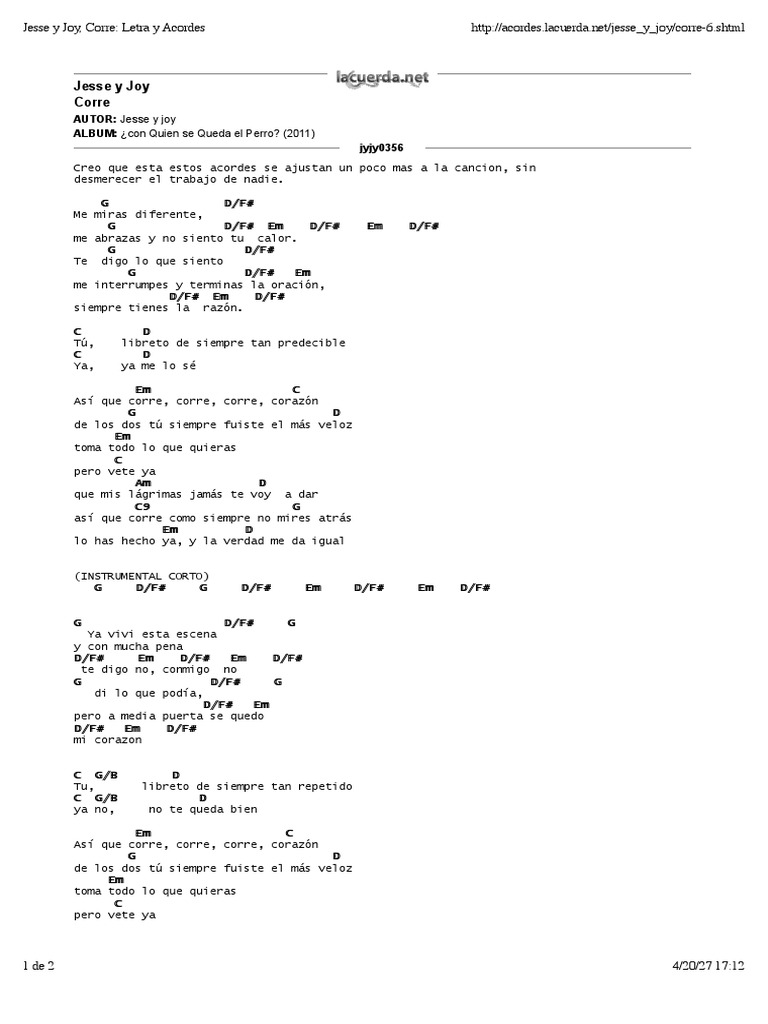 Jesse y Joy, Corre_ Letra y Acordes