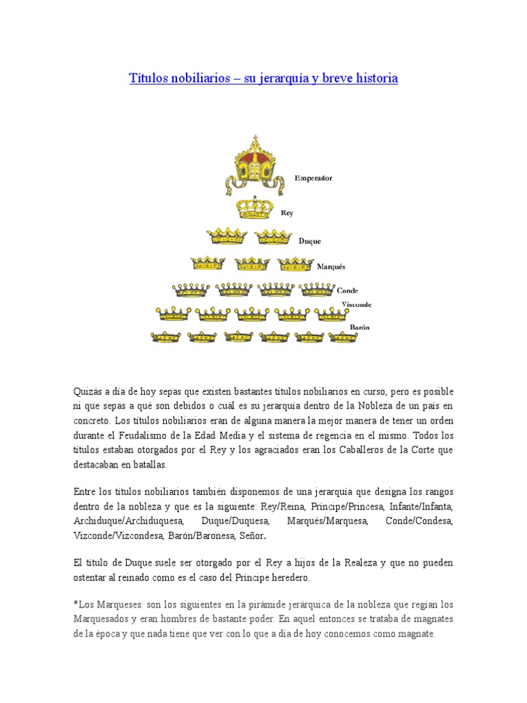 Jerarquía de Títulos Nobiliarios | PDF | Nobleza | Monarca