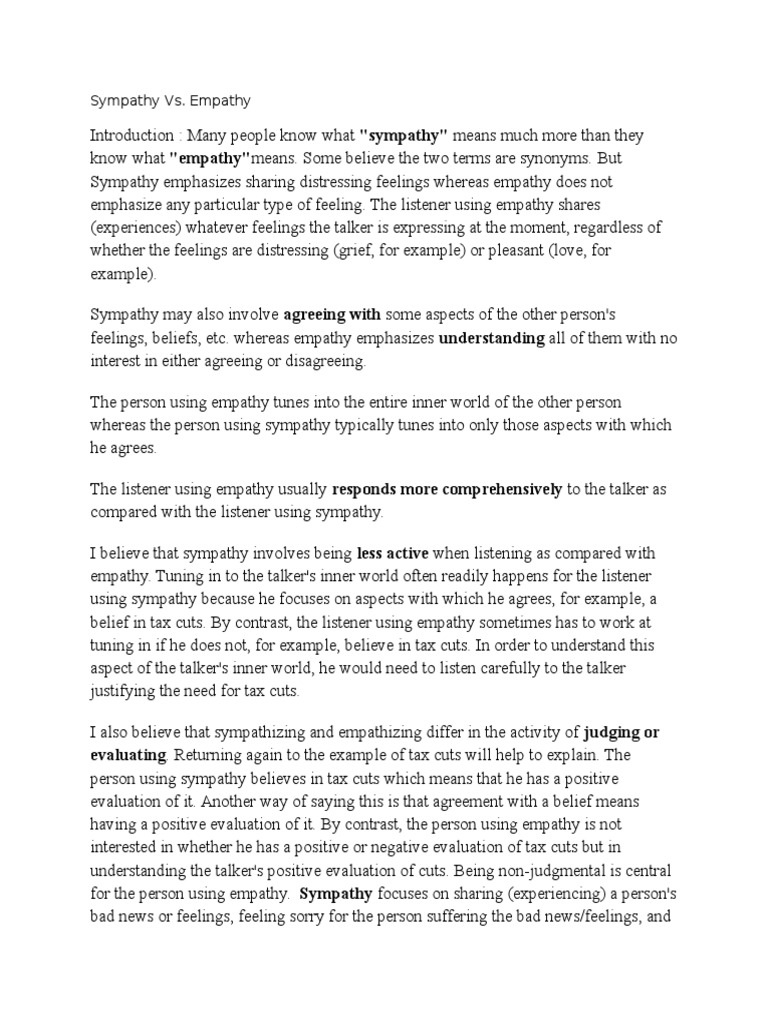 Sympathy Vs Empathy | PDF | Sympathy | Empathy