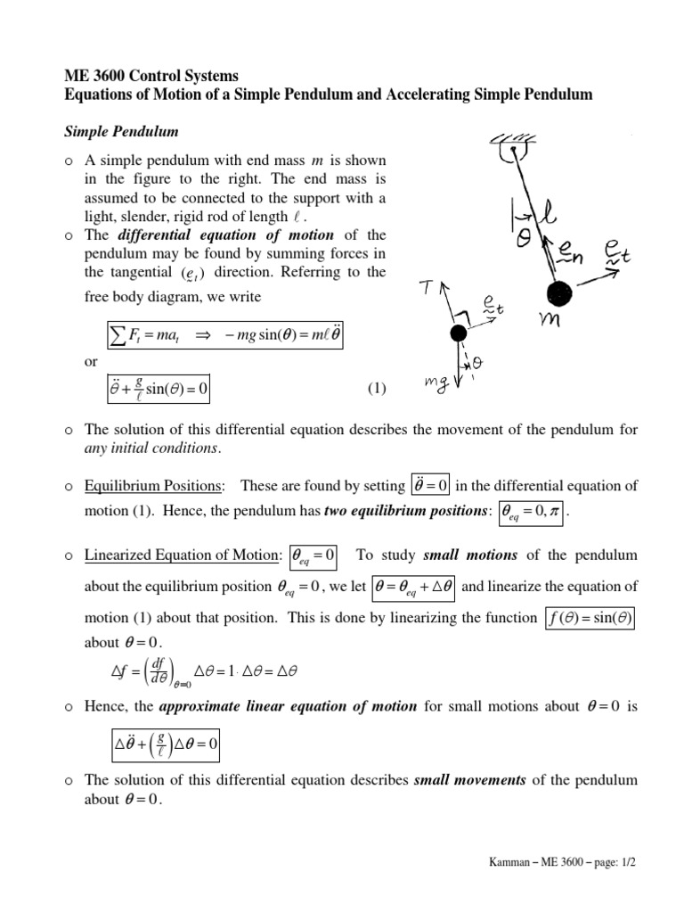 Inverted Pendulum Control | Equations Of Motion | Acceleration