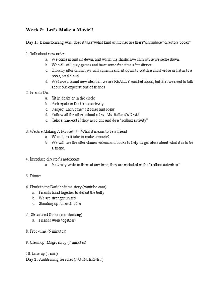 Movie Making and Friendship Activities | PDF | Leisure