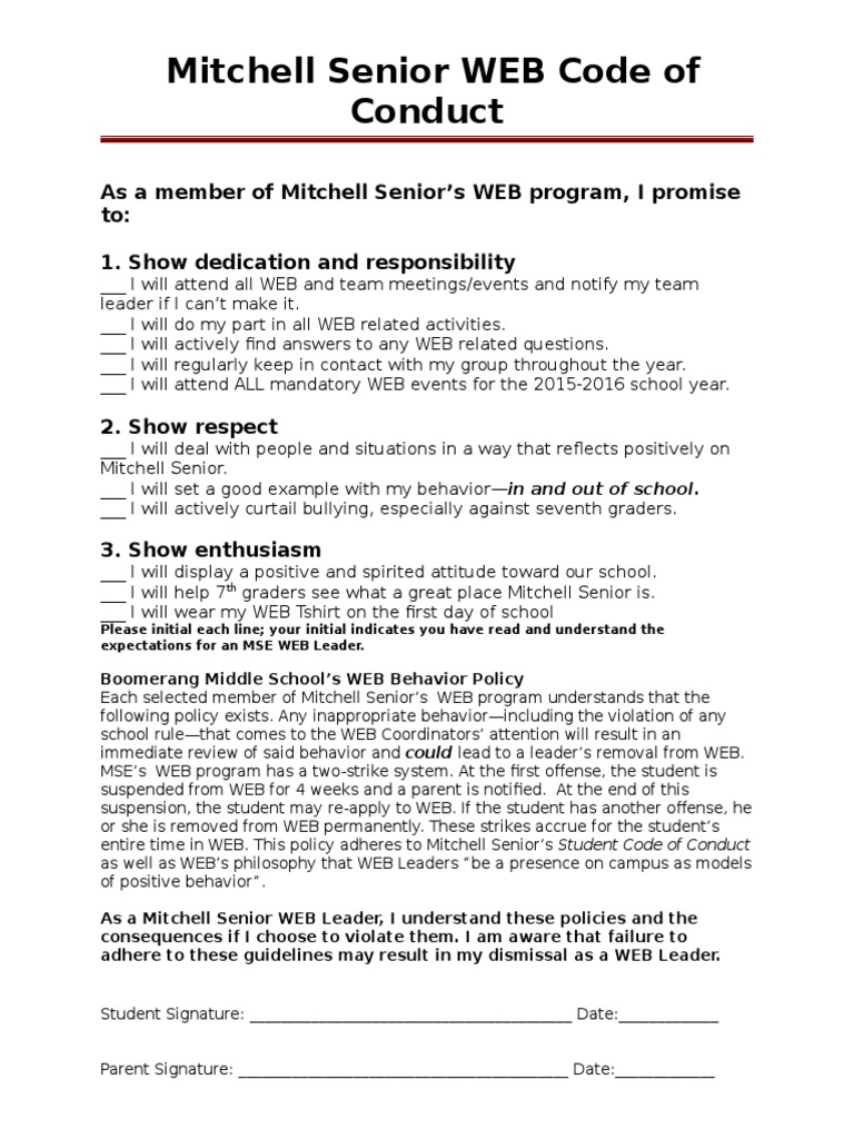 Mitchell Senior WEB Code of Conduct | PDF