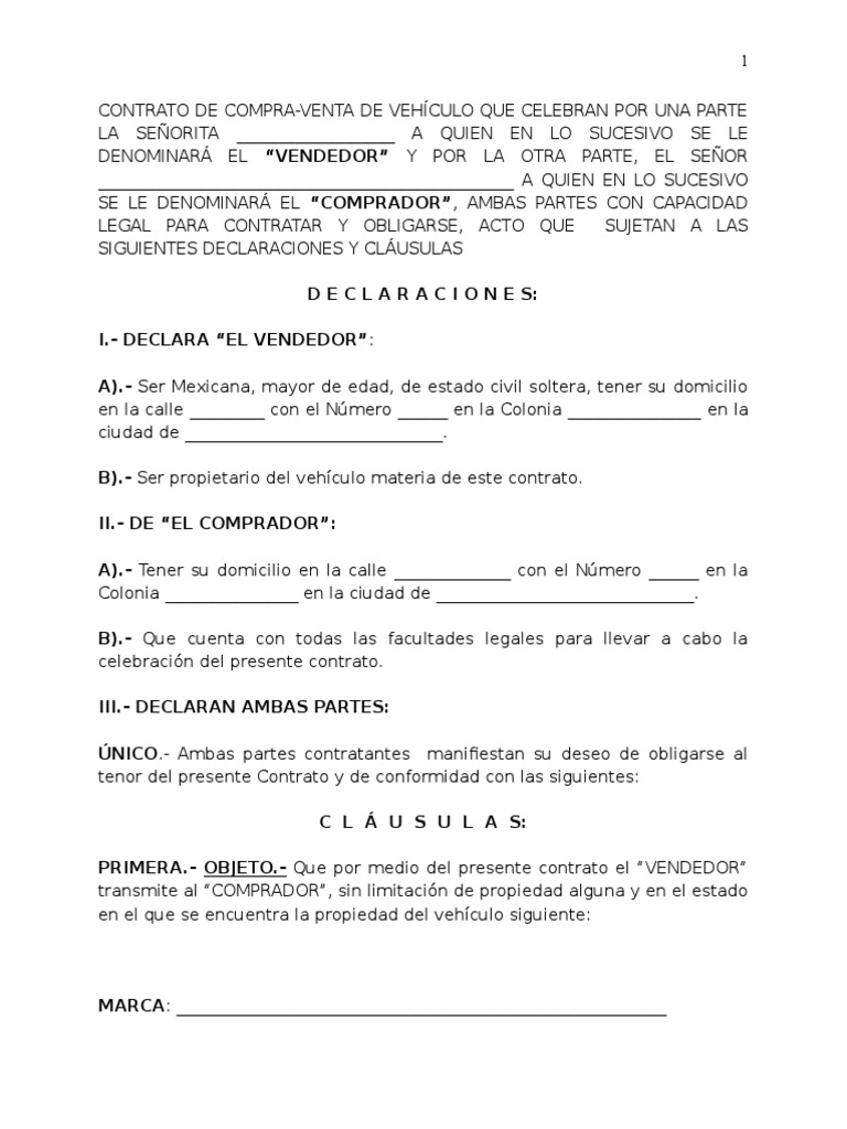 Formato Compra Venta Auto | Propiedad | Gobierno