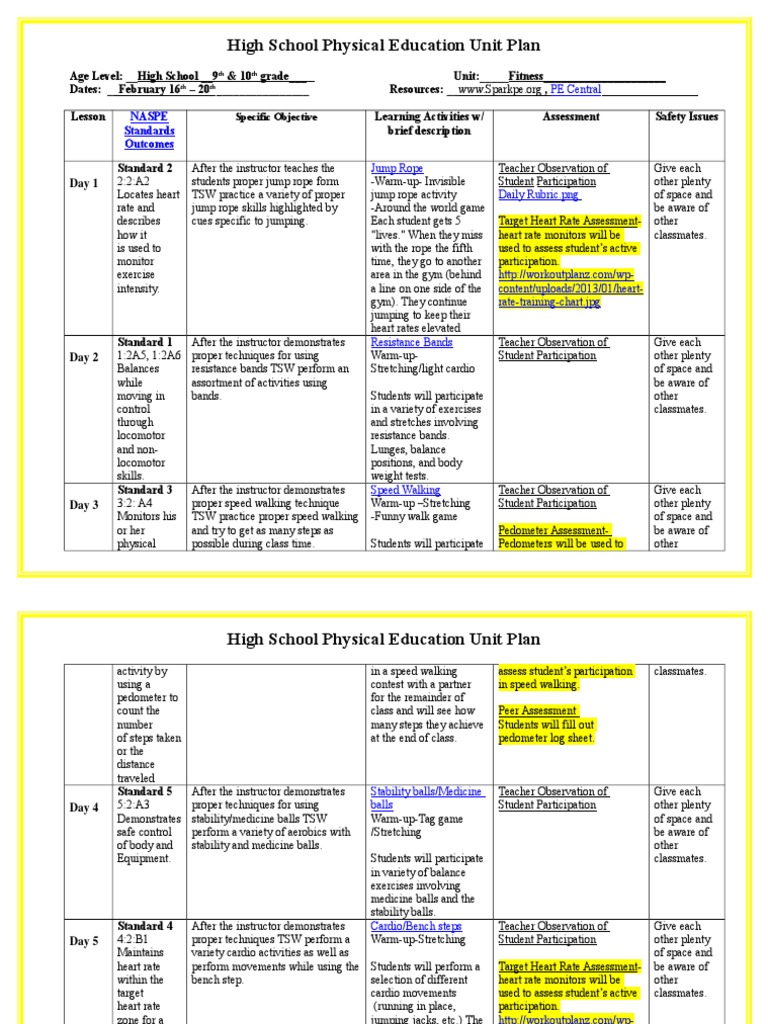 Fitness Unit Plan | PDF | Physical Education | Educational Assessment