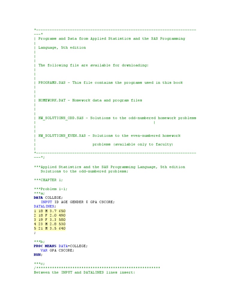 Applied Statistics and The SAS Programming 5th Edition | PDF | P Value ...