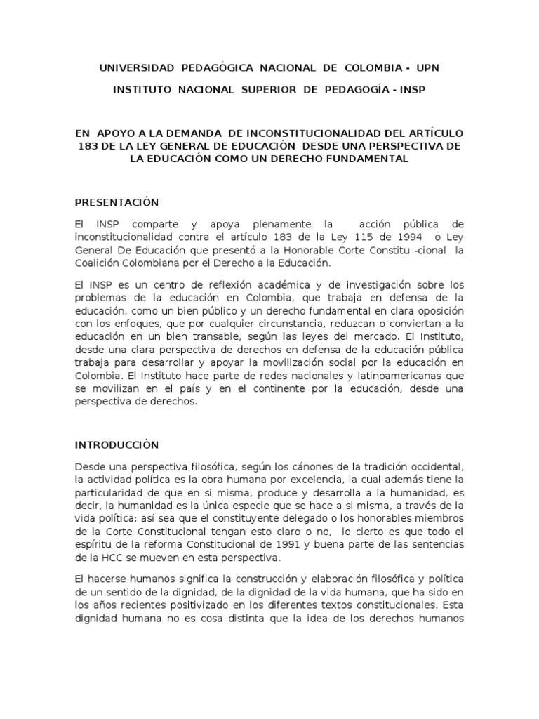 Intervención Ciudadana Del INSP | PDF | Estado (política) | Colombia