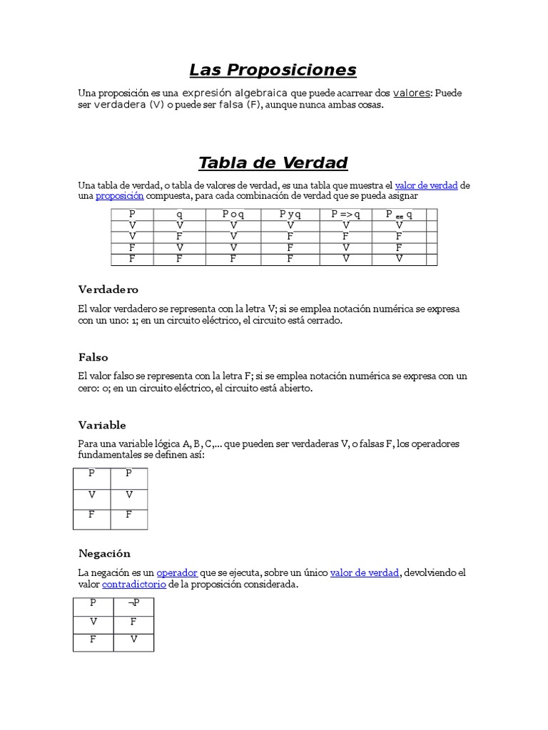 Las Proposiciones y Tabla de Verdad | PDF | Si y solo si | Proposición