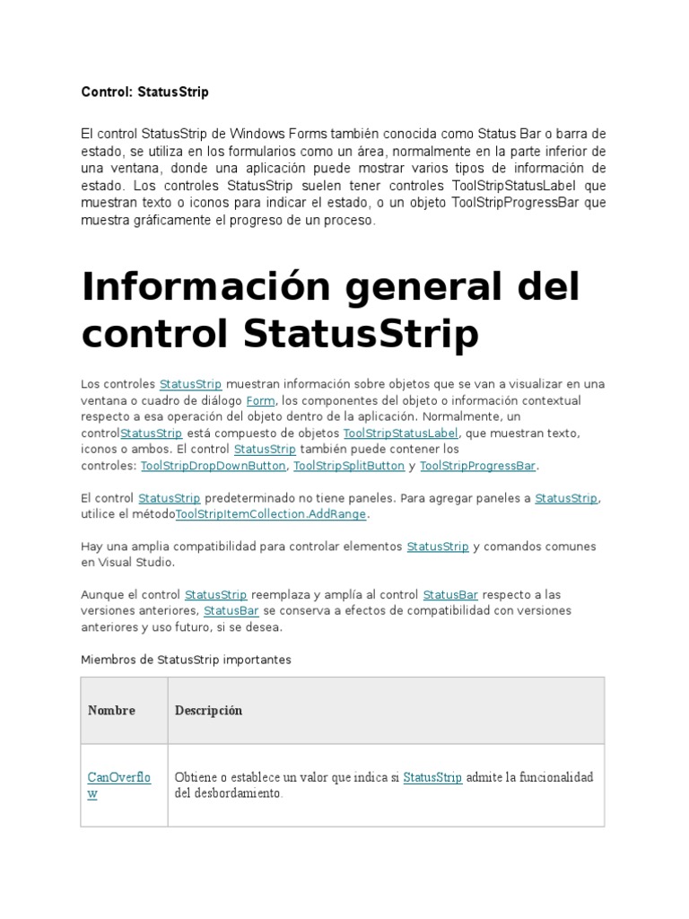 Control Status Información General Del Control StatusStrip | PDF ...