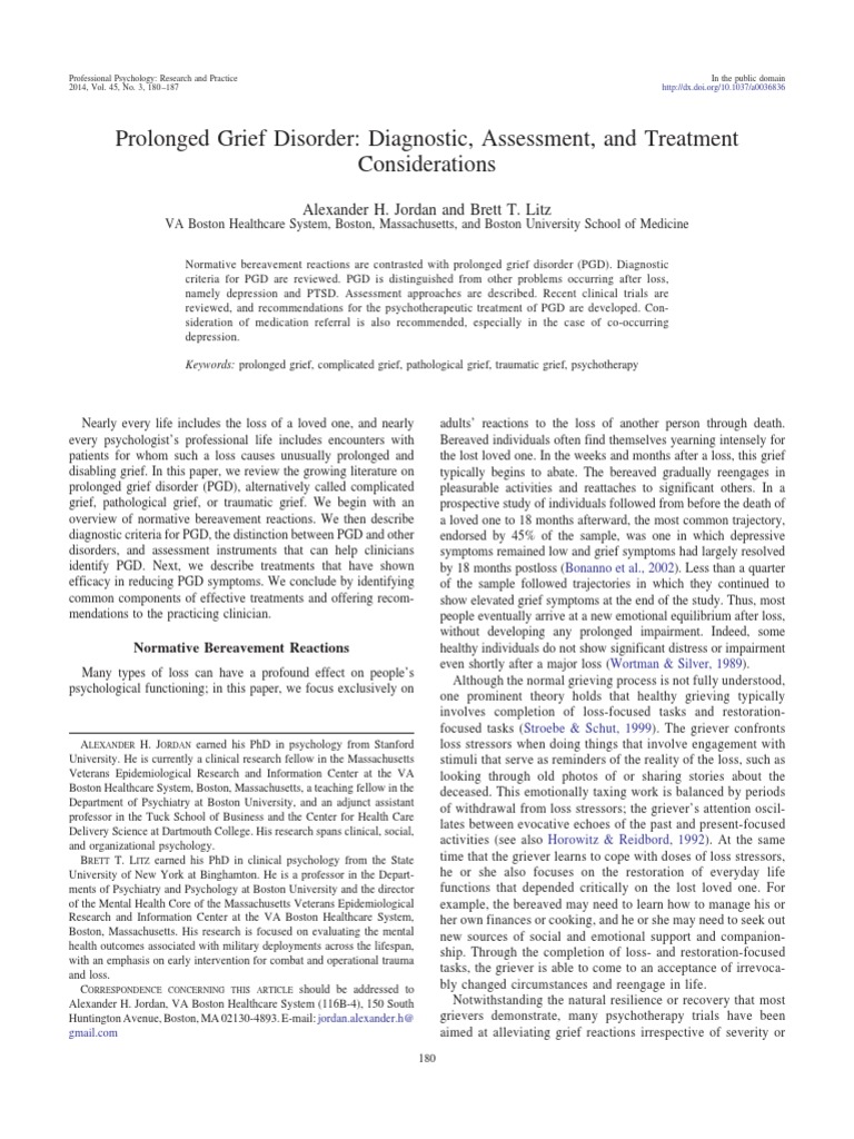 Jordan & Litz - Prolonged Grief Disorder | PDF | Grief | Psychotherapy