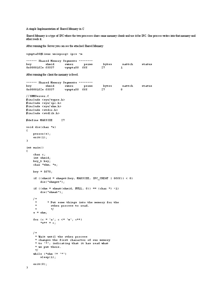Ipc Using Shared Memory | PDF | Computer Data Storage | Subroutine