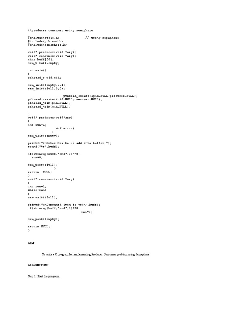 Producer Concumer Using Semaphore Pdf Concurrent Computing Computer Programming