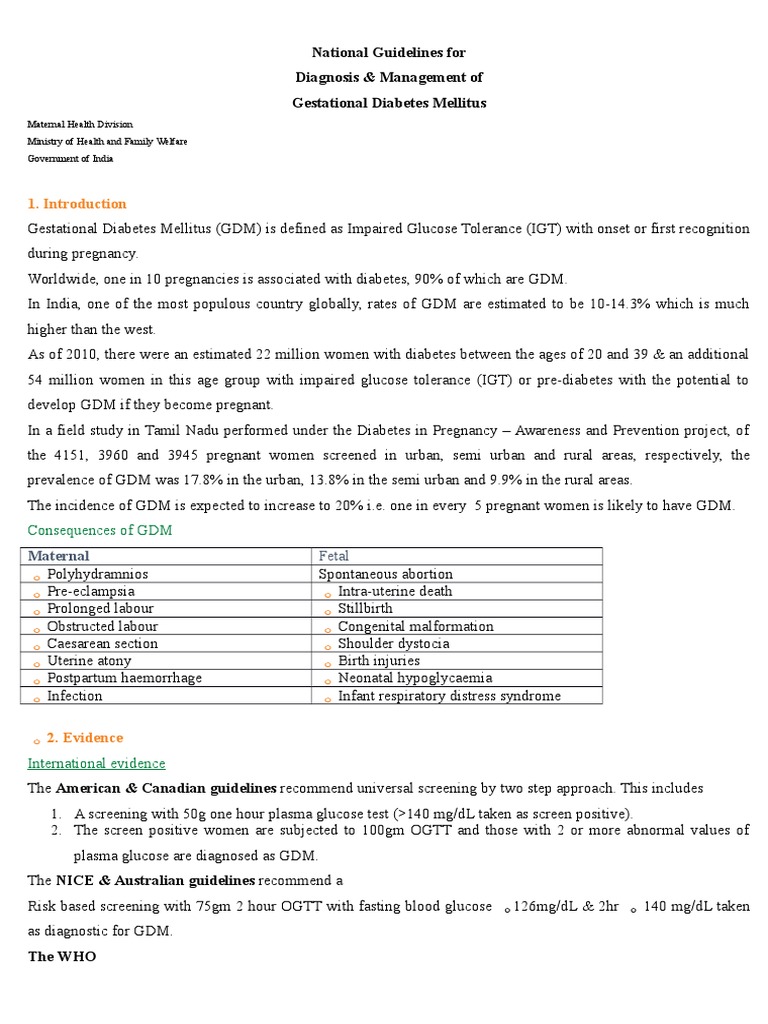 National Guidelines For GDM | PDF | Hypoglycemia | Gestational Diabetes