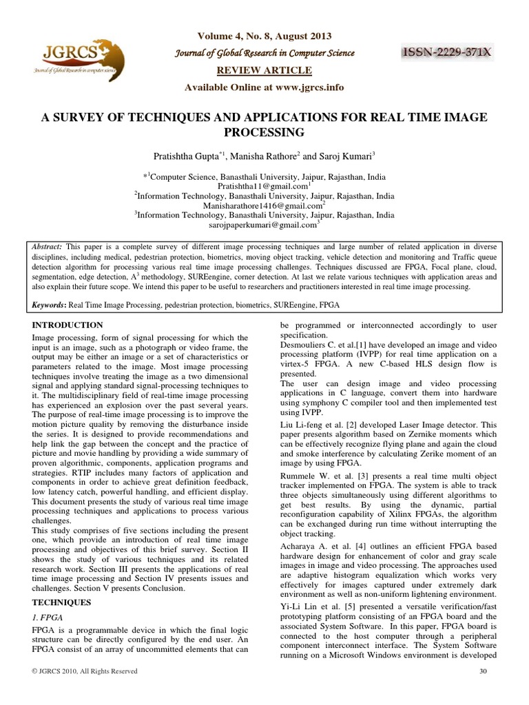 A Survey of Techniques and Applications For Real Time Image Processing ...