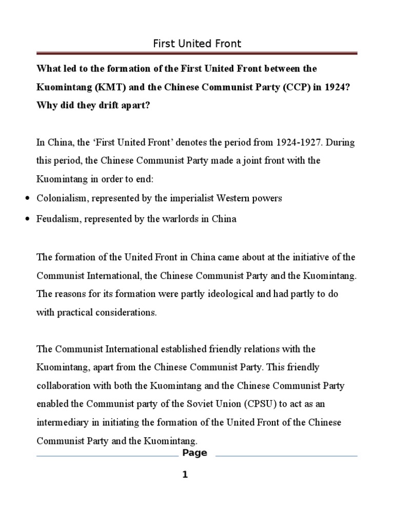 First United Front | PDF | Kuomintang | Communist Party Of China