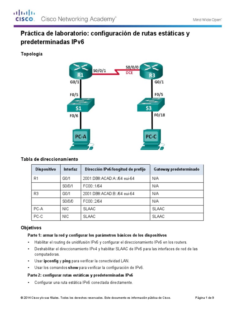 6.2.4.5 Configuración de Rutas Estáticas y Predeterminadas IPv6 F | PDF | Yo Pv6 | Enrutador ...
