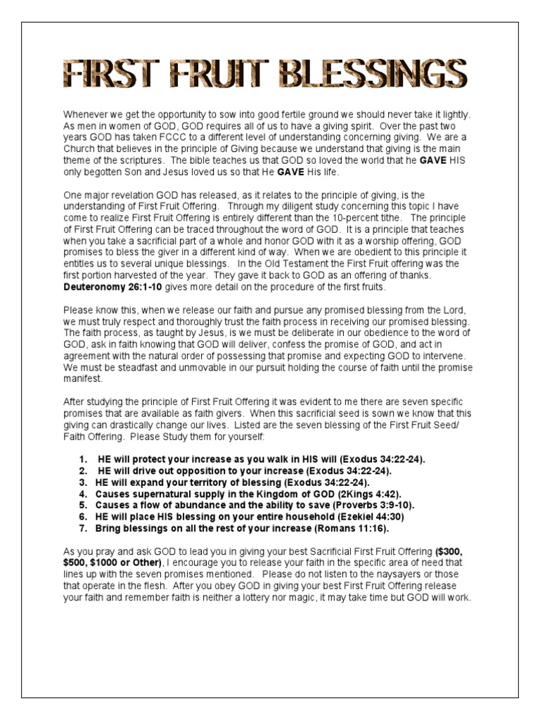 Sacrificial First Fruit Offering | PDF | Revelation | Faith