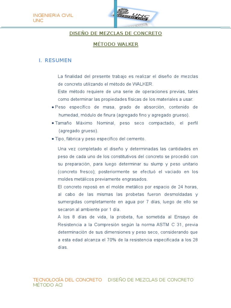 DISEÑO DE MEZCLAS-Metodo-Walker | PDF | Hormigón | Cemento