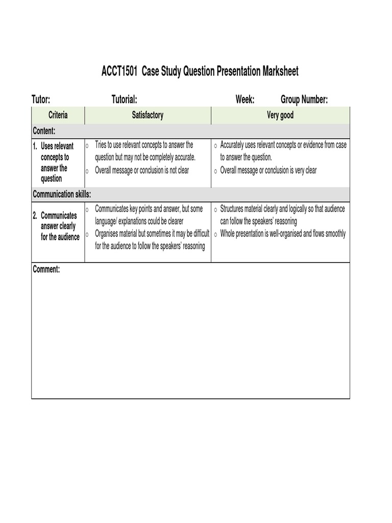 ACCT1501 Case Study Question Presentation Marksheet | PDF