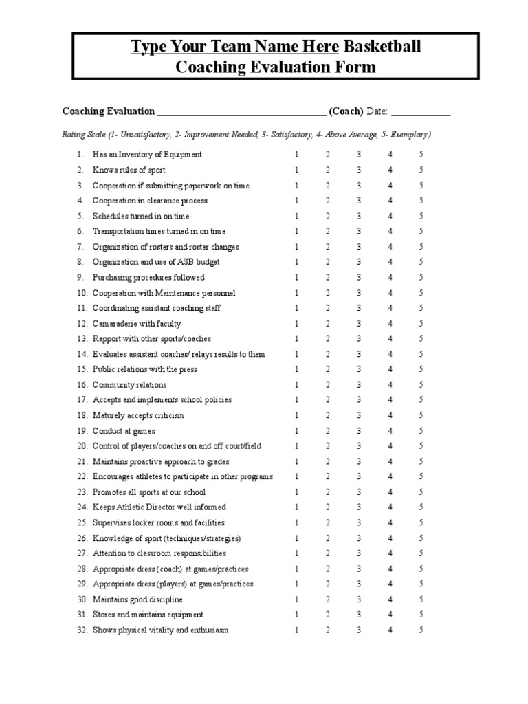 Example 2 Coaching Evaluation Form | PDF | Cognition | Sports