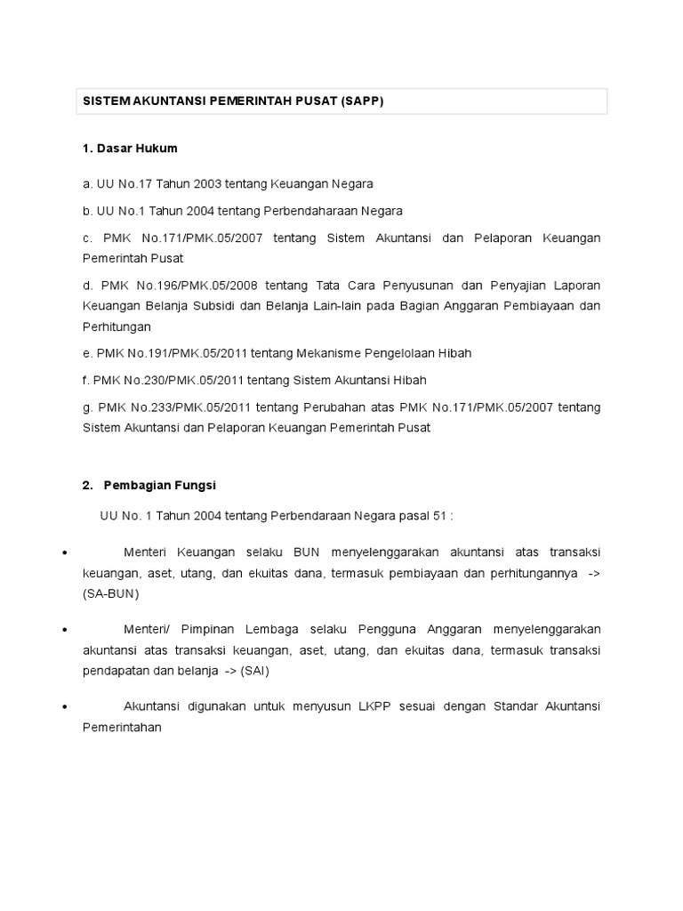 Sistem Akuntansi Pemerintah Pusat (SAPP) | PDF