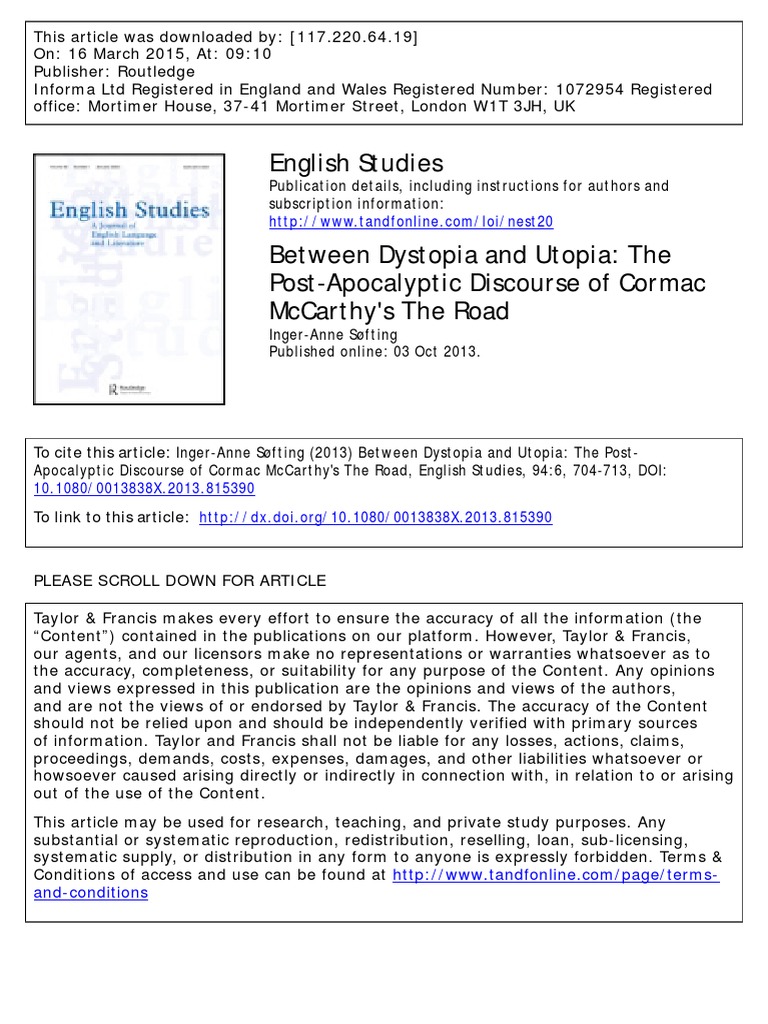 Mccarthy Road and Mysticism | PDF | Dystopia | Utopia