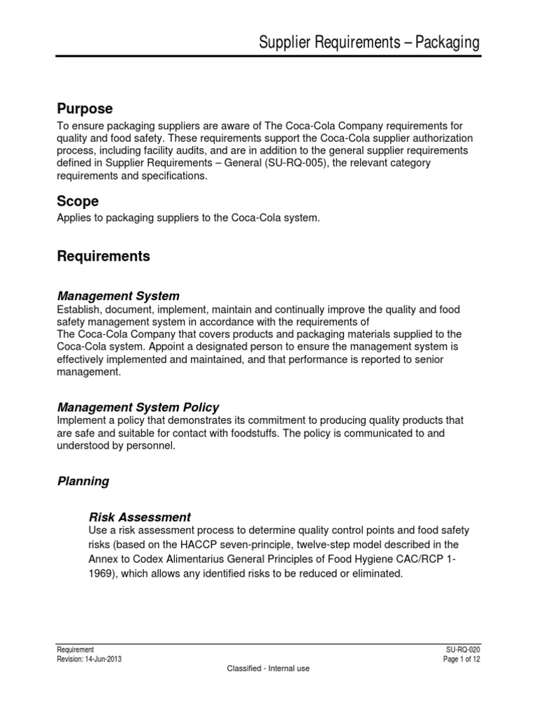 Coca-Cola Packaging Supplier Requirements | PDF | Packaging And ...