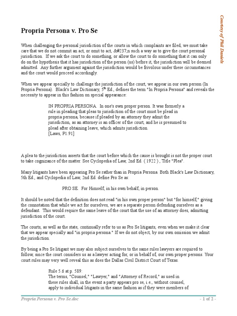 Propria Persona v. Pro Se | PDF | Pro Se Legal Representation In The ...