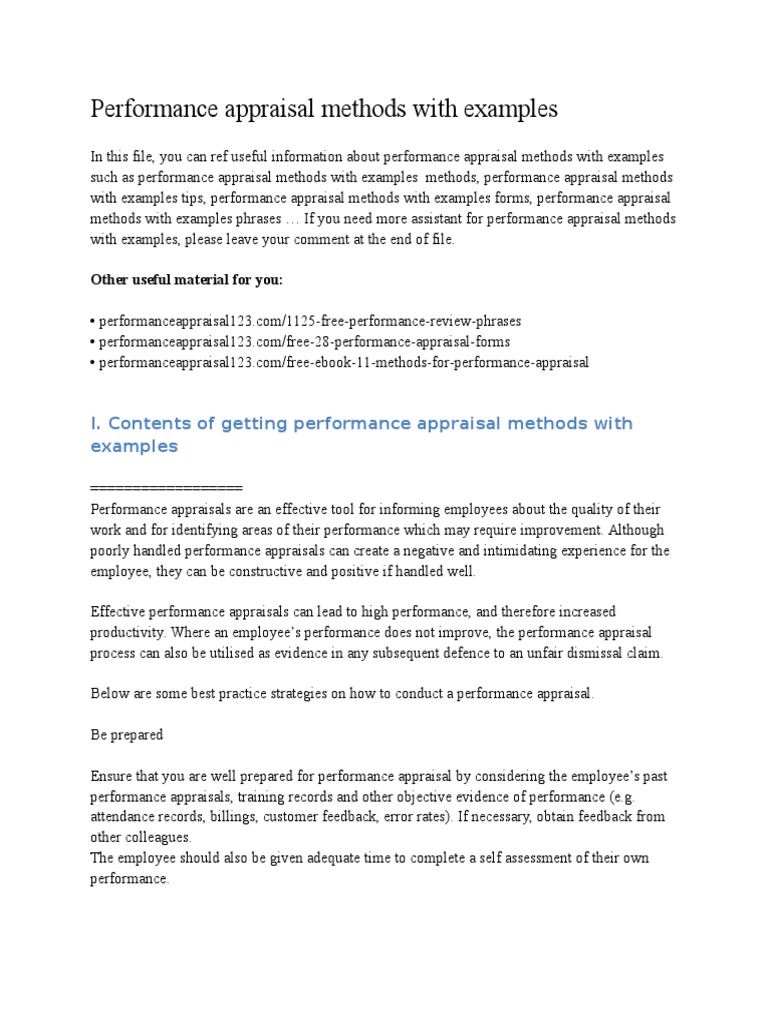 Performance Appraisal Methods With Examples | PDF | Performance ...