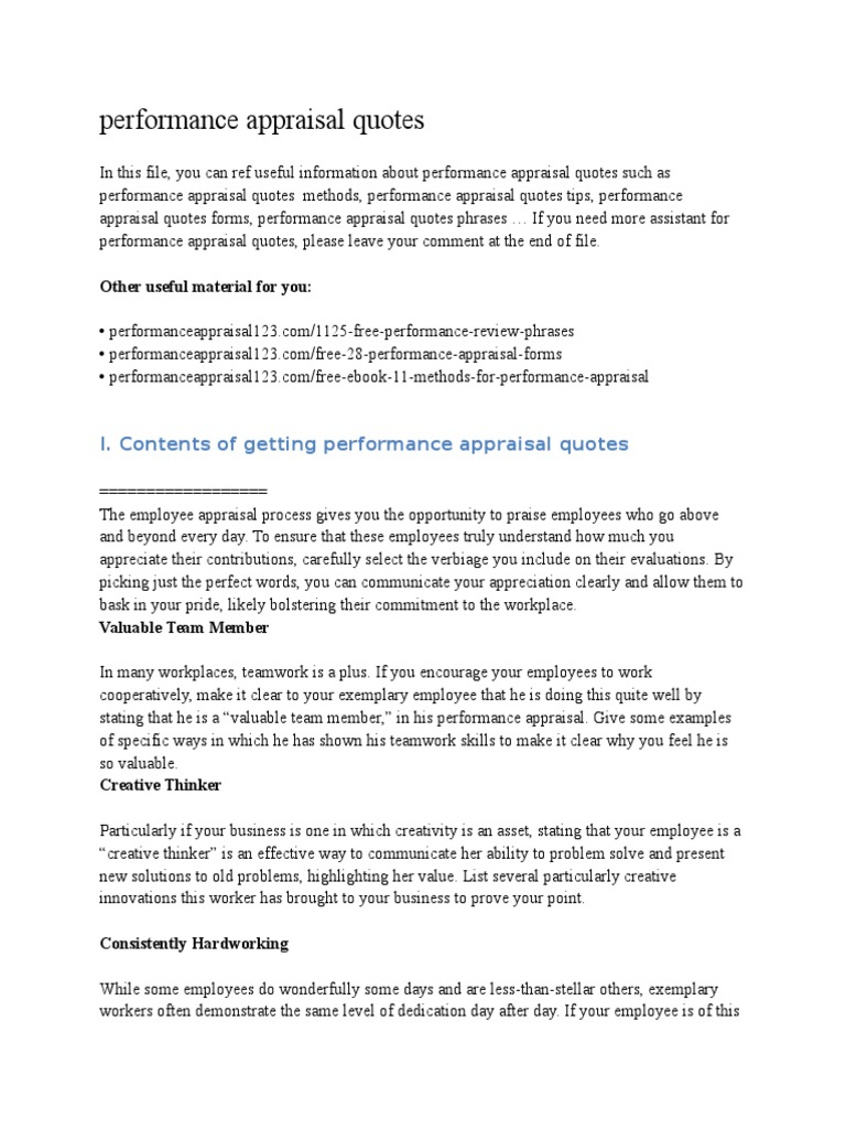 Performance Appraisal Quotes | PDF | Performance Appraisal | Employment