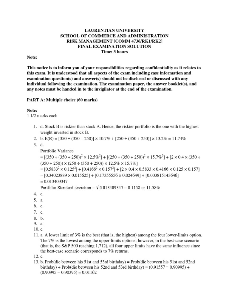 COMM 4736 Practice Exam Solution | PDF | Financial Risk | Margin (Finance)