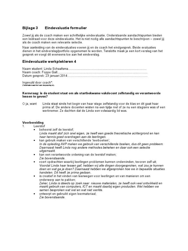Eindevaluatie WPL 4 Gesprek Foppe | PDF