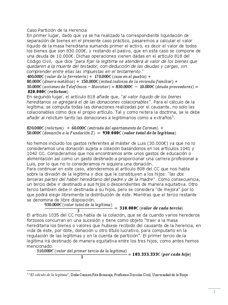 Práctica Partición de La Herencia | Descargar gratis PDF | Herencia | Justicia
