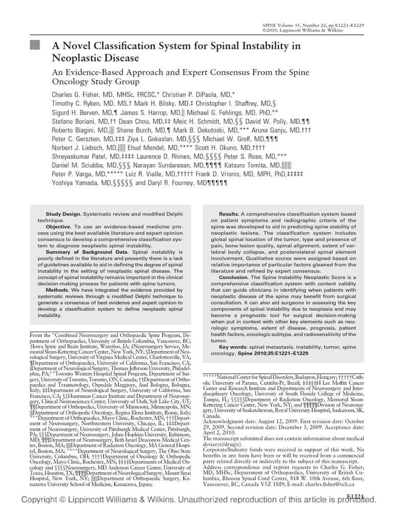 Spinal Instability Neoplastic Score | PDF | Vertebral Column | Metastasis