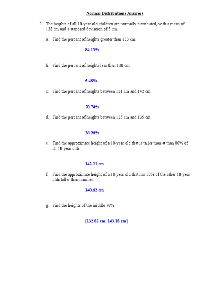 Normal Distributions Answers | PDF | Standard Score | Normal Distribution