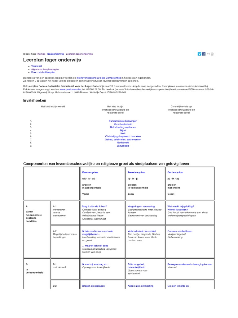 Leerplan Lager Onderwijs - Thomas - Godsdienstonderwijs Be | PDF