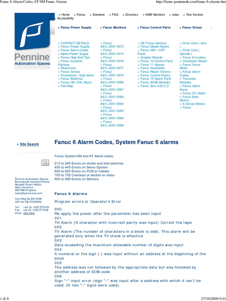 Fanuc 6 Alarm Codes, 6T 6M .. | Parameter (Computer Programming ...