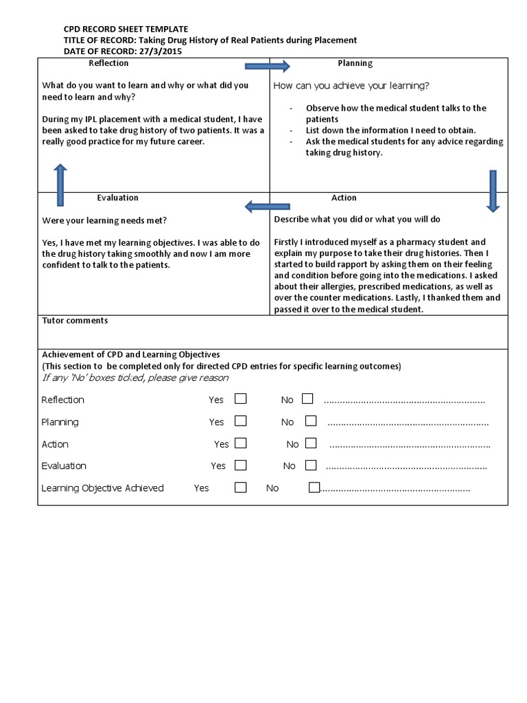 Drug History Taking Reflection Template | PDF | Career & Growth