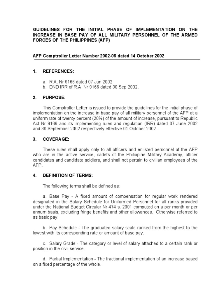 AFP Military Pay Increase Guidelines | PDF
