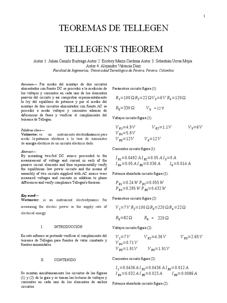 Teorema de Tellegen | PDF | Universo físico | Poder (Física)