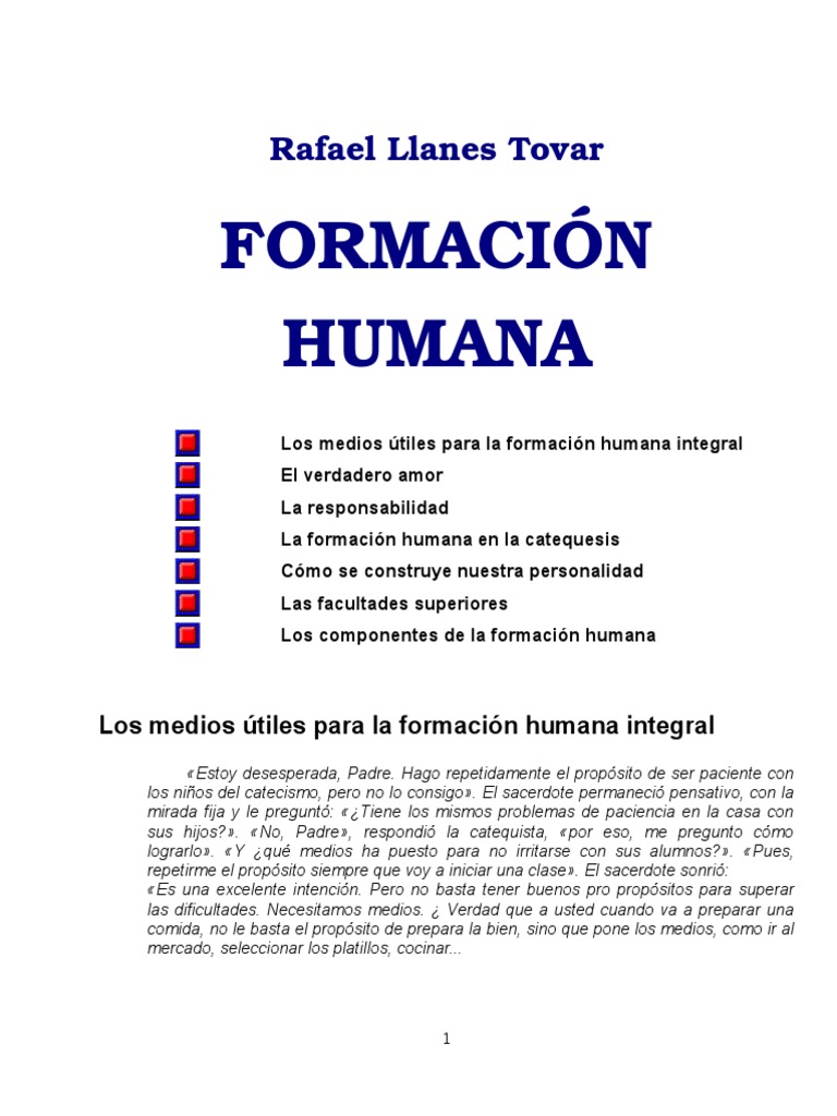 Formación Humana - Rafael Llanes Tovar | PDF | Gracia divina | Homo Sapiens