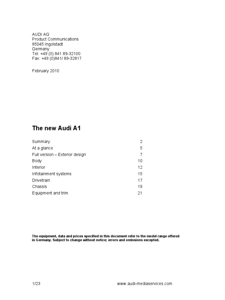 Urban Lifestyle: The New Audi A1 | PDF | Transmission (Mechanics ...